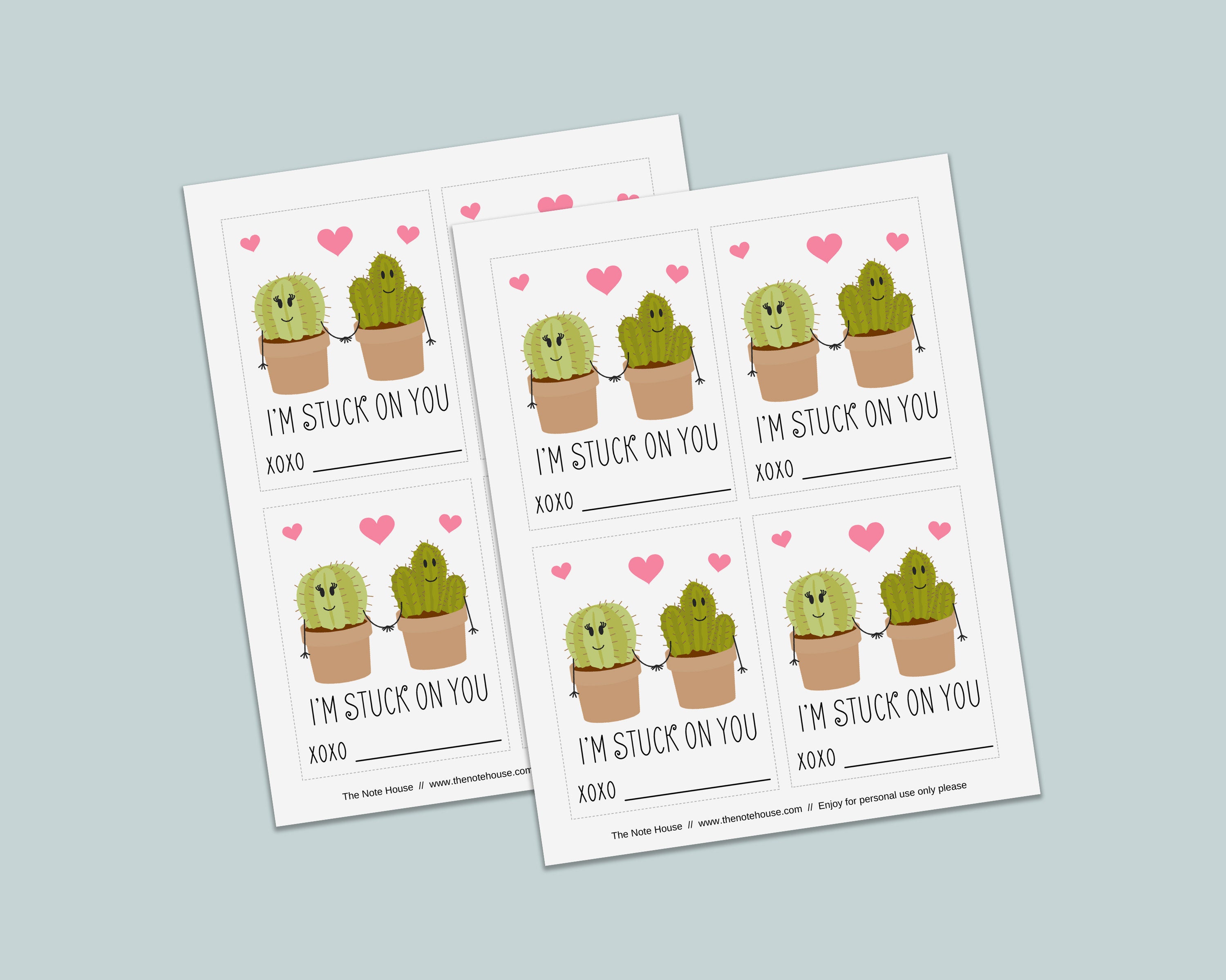 Cactus Valentine's Day Cards for Kids: 'stuck on You' (digital Download ...