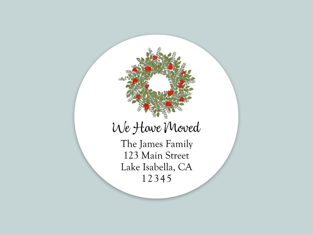 Personalized New Address Sticker: Holiday Wreath Moving Announcement - Etsy