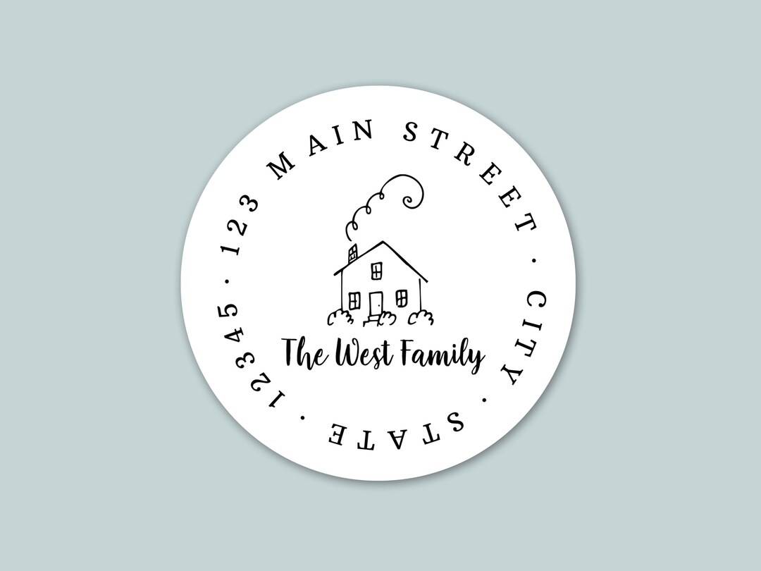 Personalized New Address Sticker | Little House Round Address Label ...