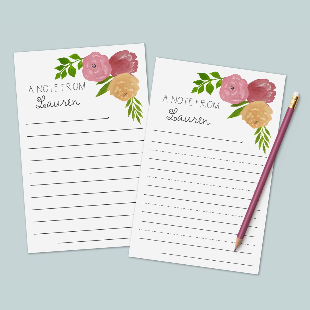 Personalized Lined Letter Writing Paper for Kids Watercolor Flowers ...