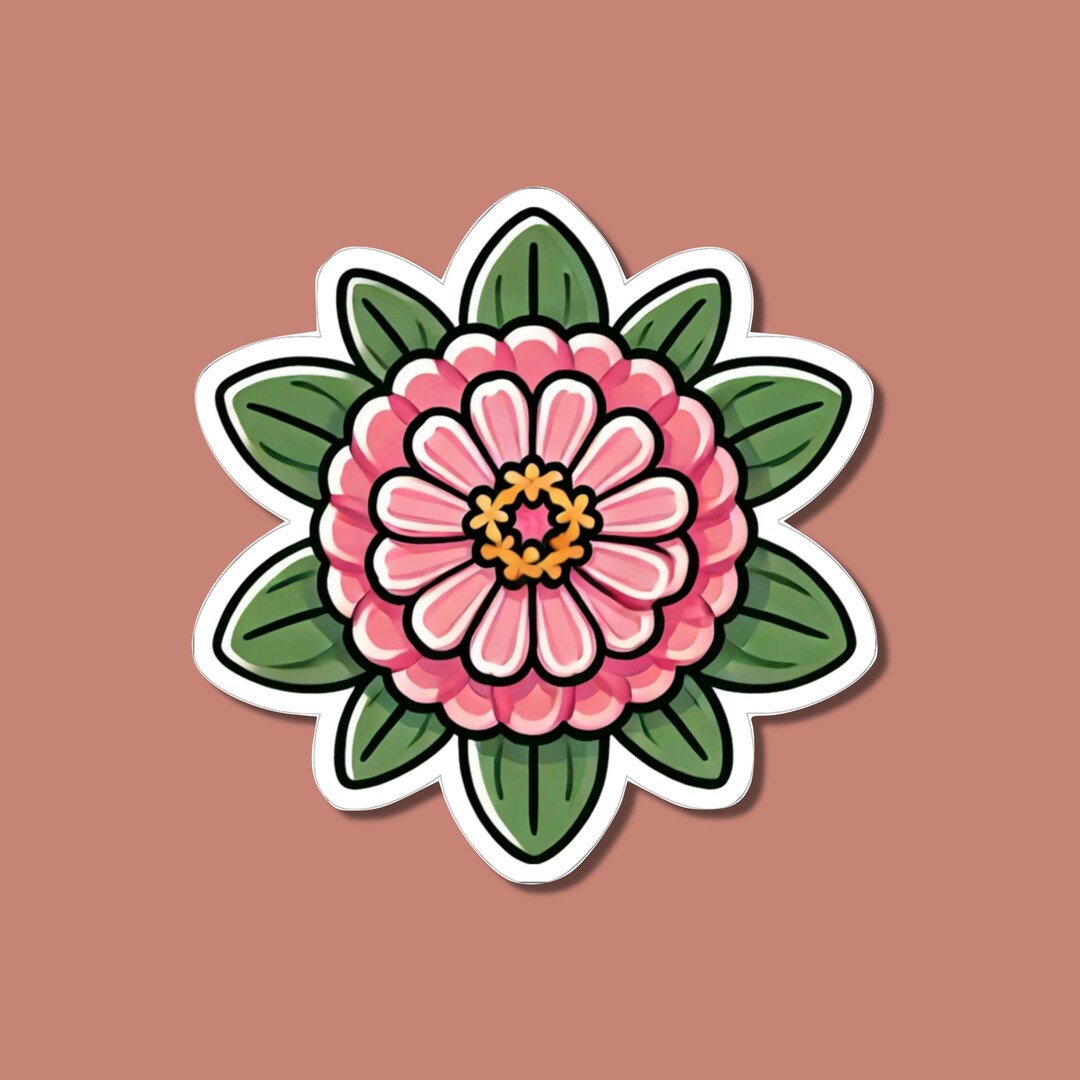 Zinnia Sticker, Garden Flower Decal, Bright Bloom Vinyl, Botanical ...