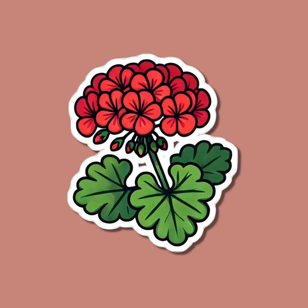 Geranium Sticker, Bright Garden Flower Decal, Potted Plant Vinyl ...