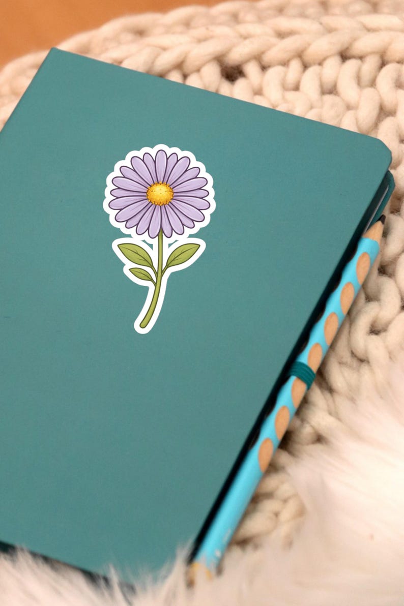 September Birth Flower Aster Sticker, Purple Floral Art, September ...