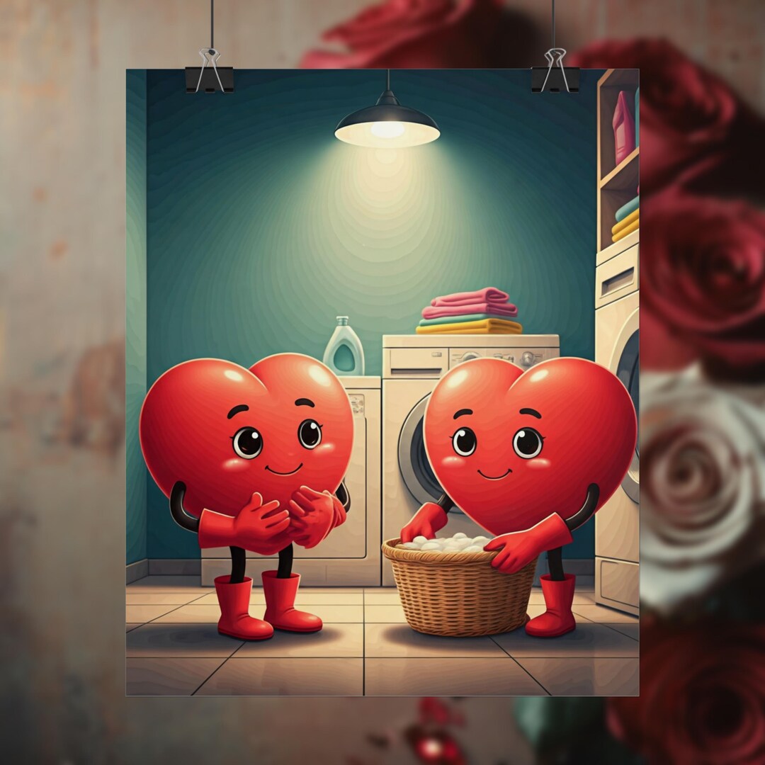 Hearts Laundry Room Rolled Posters, Valentines Day Decor, Love Laundry ...