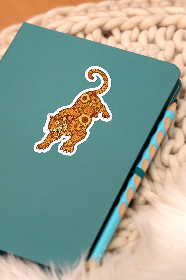 Floral Tiger Sticker, Chinese Zodiac Kiss-cut Decal, Botanical Folk Art ...