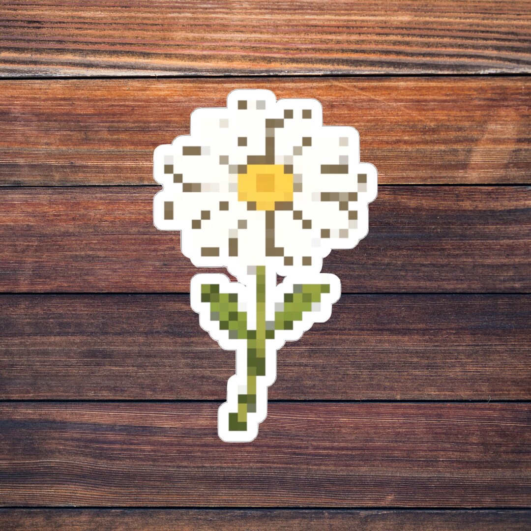Pixel Daisy Sticker, April Birth Flower Pixel Art, Retro White Floral ...