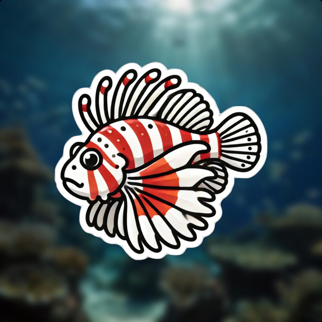 Lionfish Sticker, Exotic Ocean Decal, Tropical Marine Life Vinyl ...