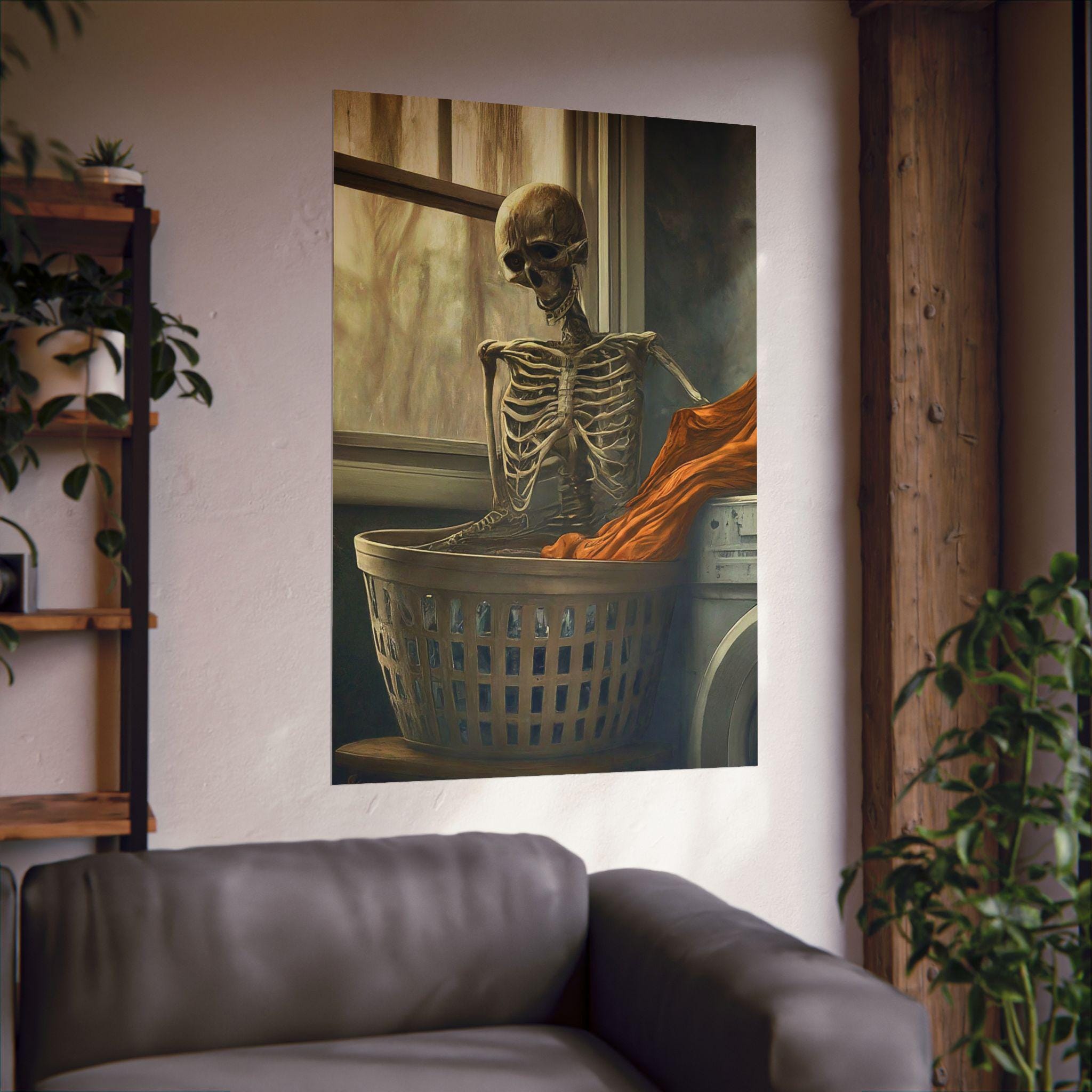 Skeleton Doing Laundry Poster | Funny Vertical Wall Art | Matte Print ...