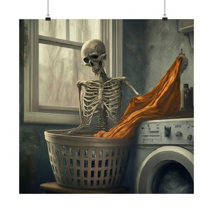 Skeleton Doing Laundry Poster | Funny Vertical Wall Art | Matte Print ...