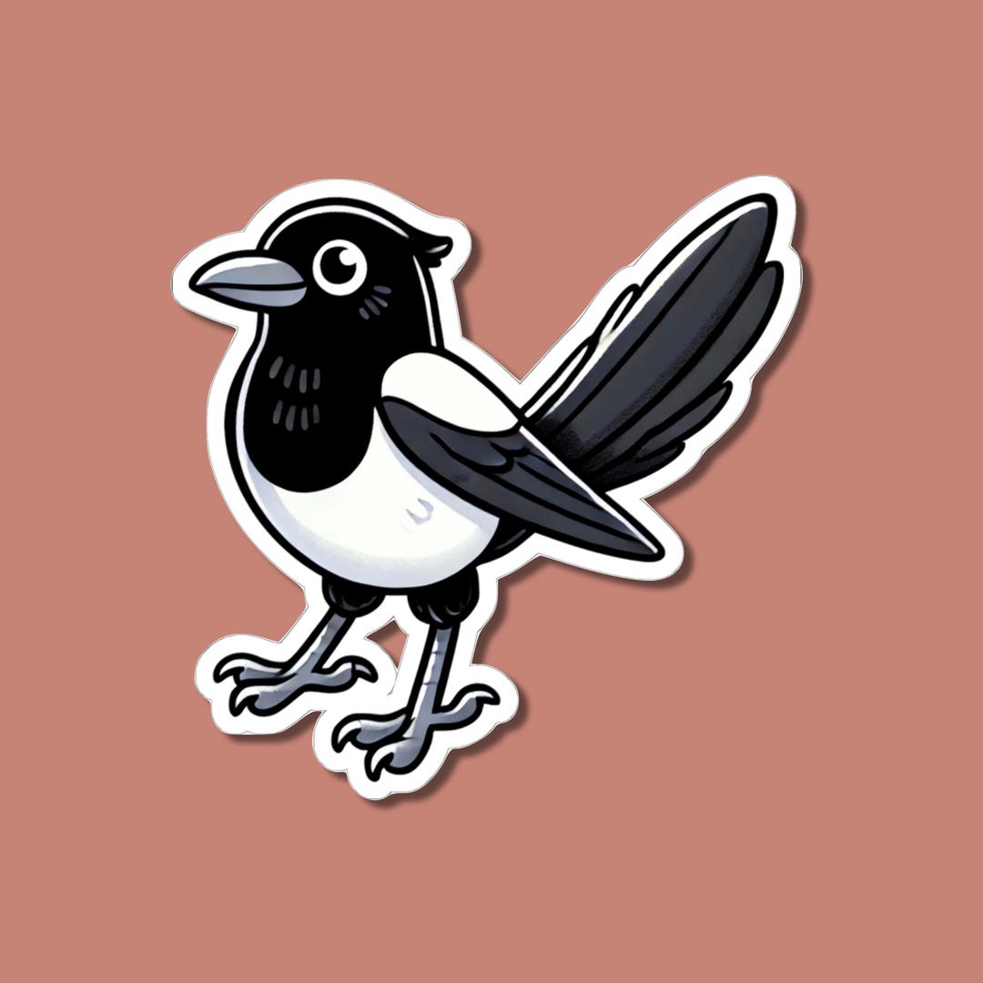 Magpie Sticker, Black and White Bird Decal, Songbird Vinyl, Nature ...