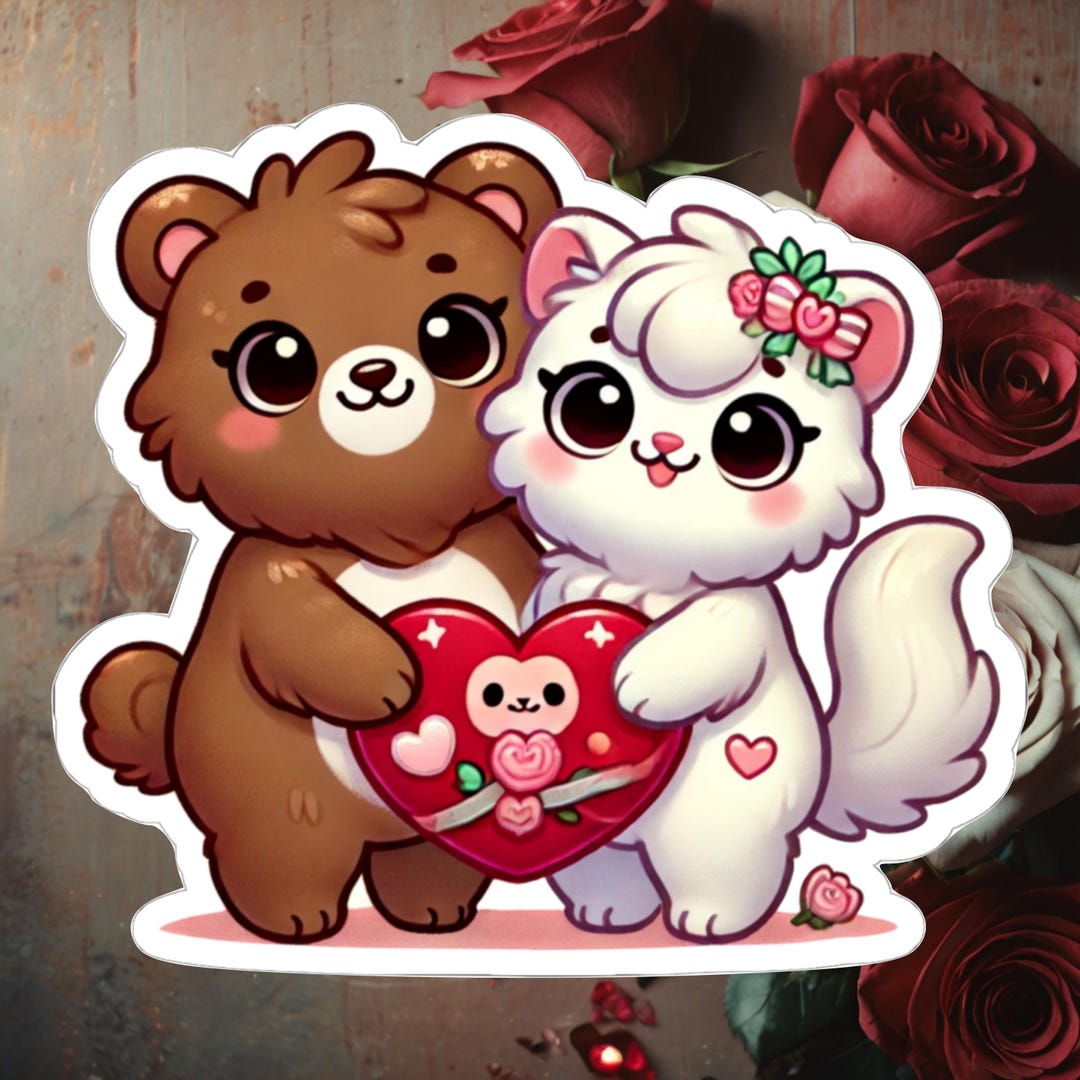 Valentine's Day Bear and Cat Kiss-cut Stickers, Love Decals, Romantic ...