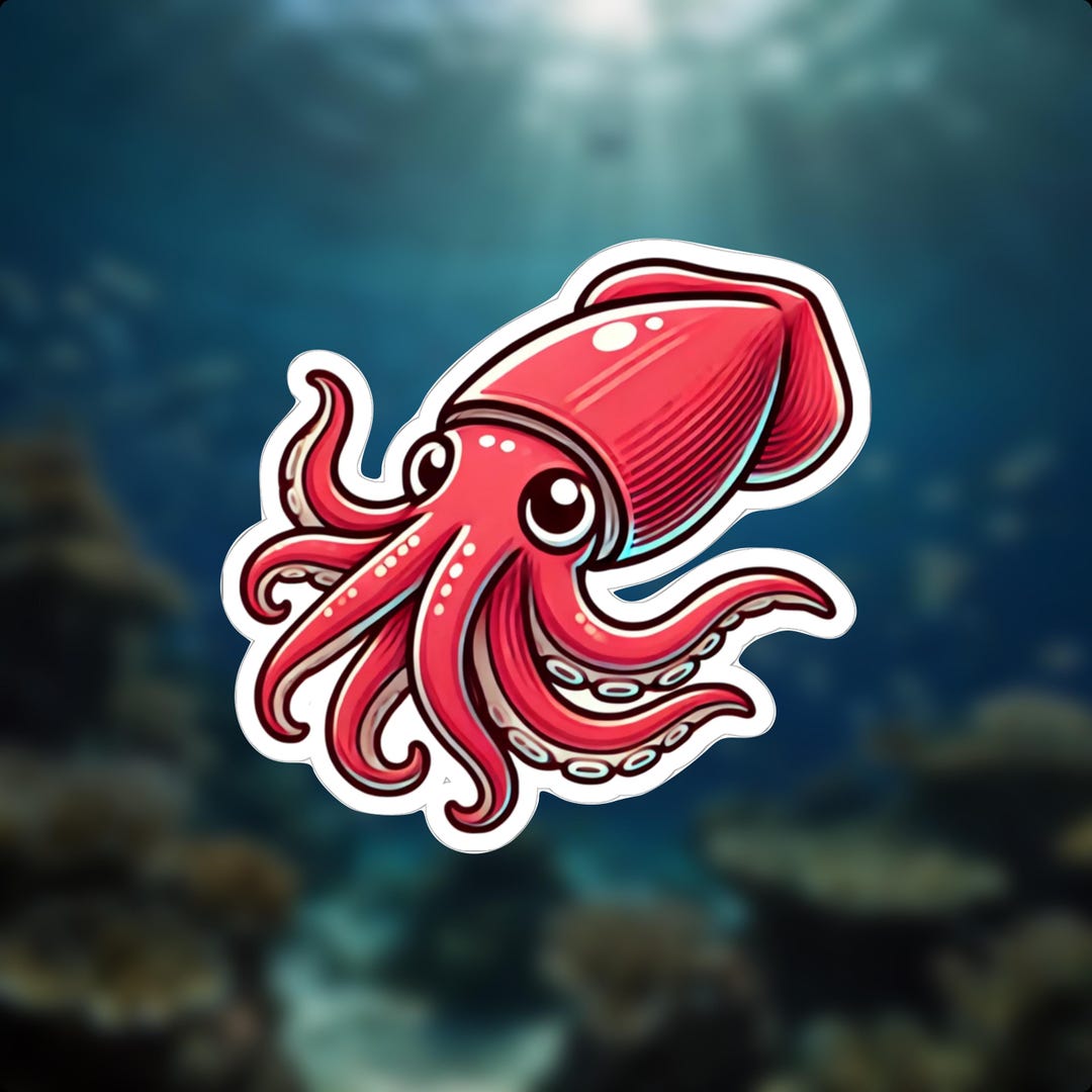 Giant Squid Stickers, Sea Creature Decals, Ocean Theme Laptop Sticker ...