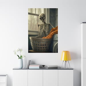 Skeleton Doing Laundry Poster | Funny Vertical Wall Art | Matte Print ...