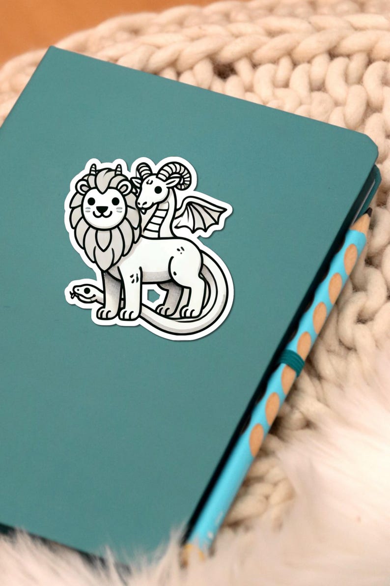 Chimera Sticker, Cute Mythical Creature Vinyl Decal, Fantasy Beast Art ...
