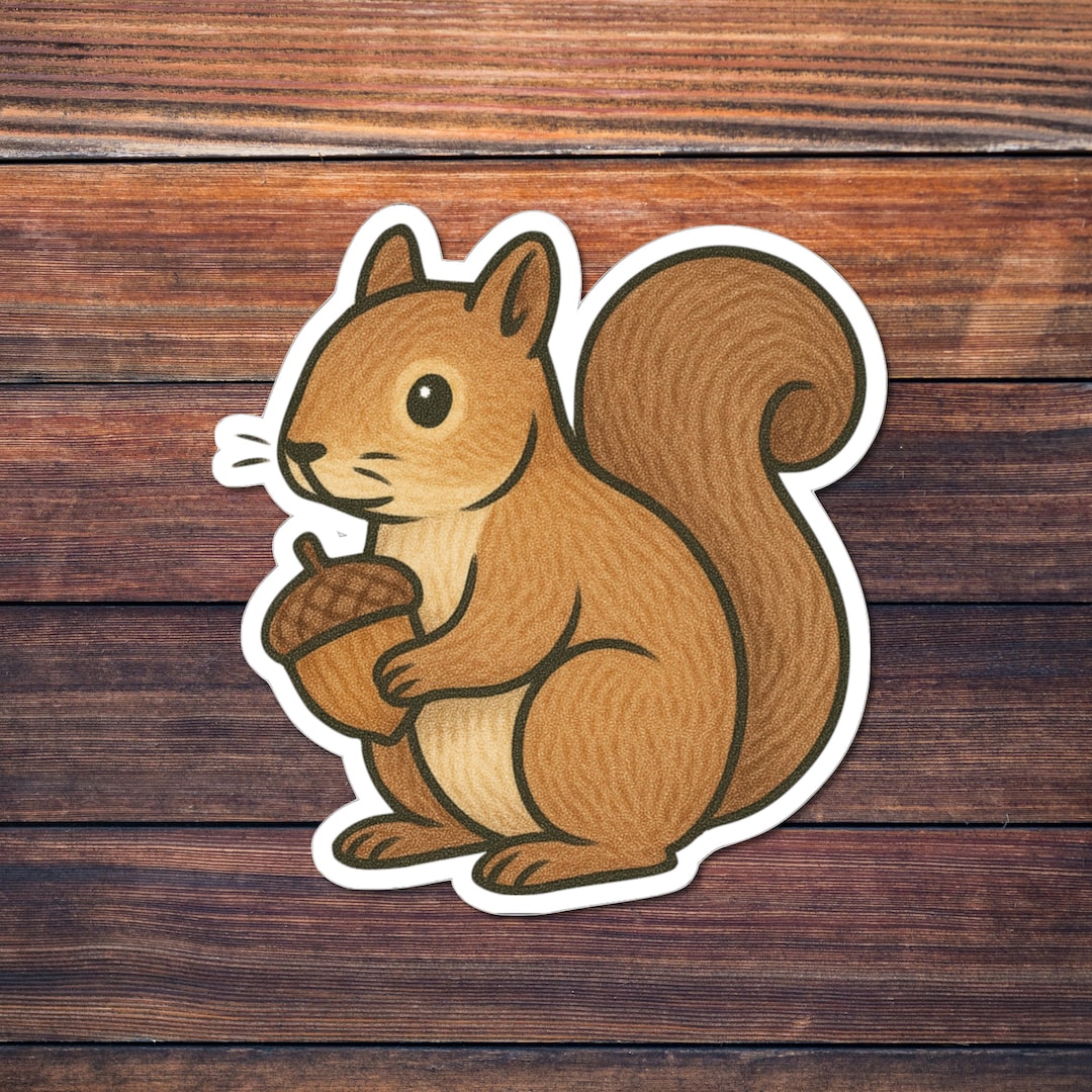 Squirrel With Acorn Sticker, Cute Woodland Animal Fall Illustration ...