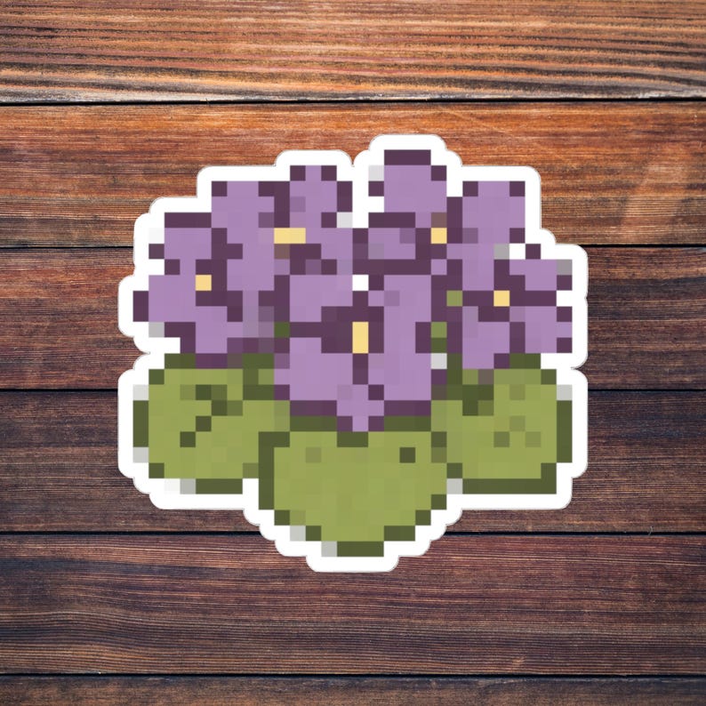 Pixel Violet Sticker, February Birth Flower Pixel Art, Retro Purple ...