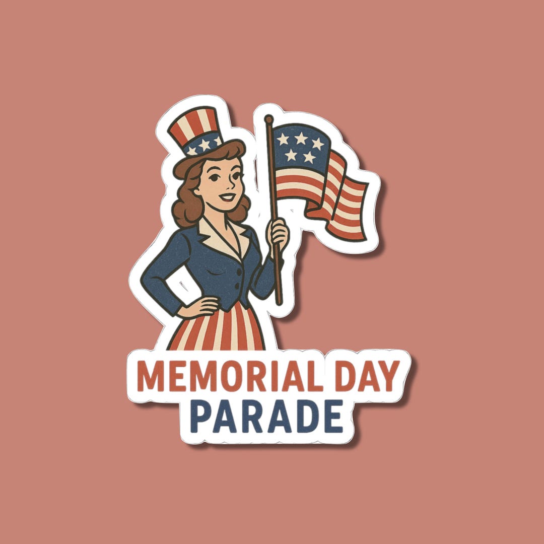 Memorial Day Pin-up Sticker, Vintage Patriotic Girl Decal, USA Military ...