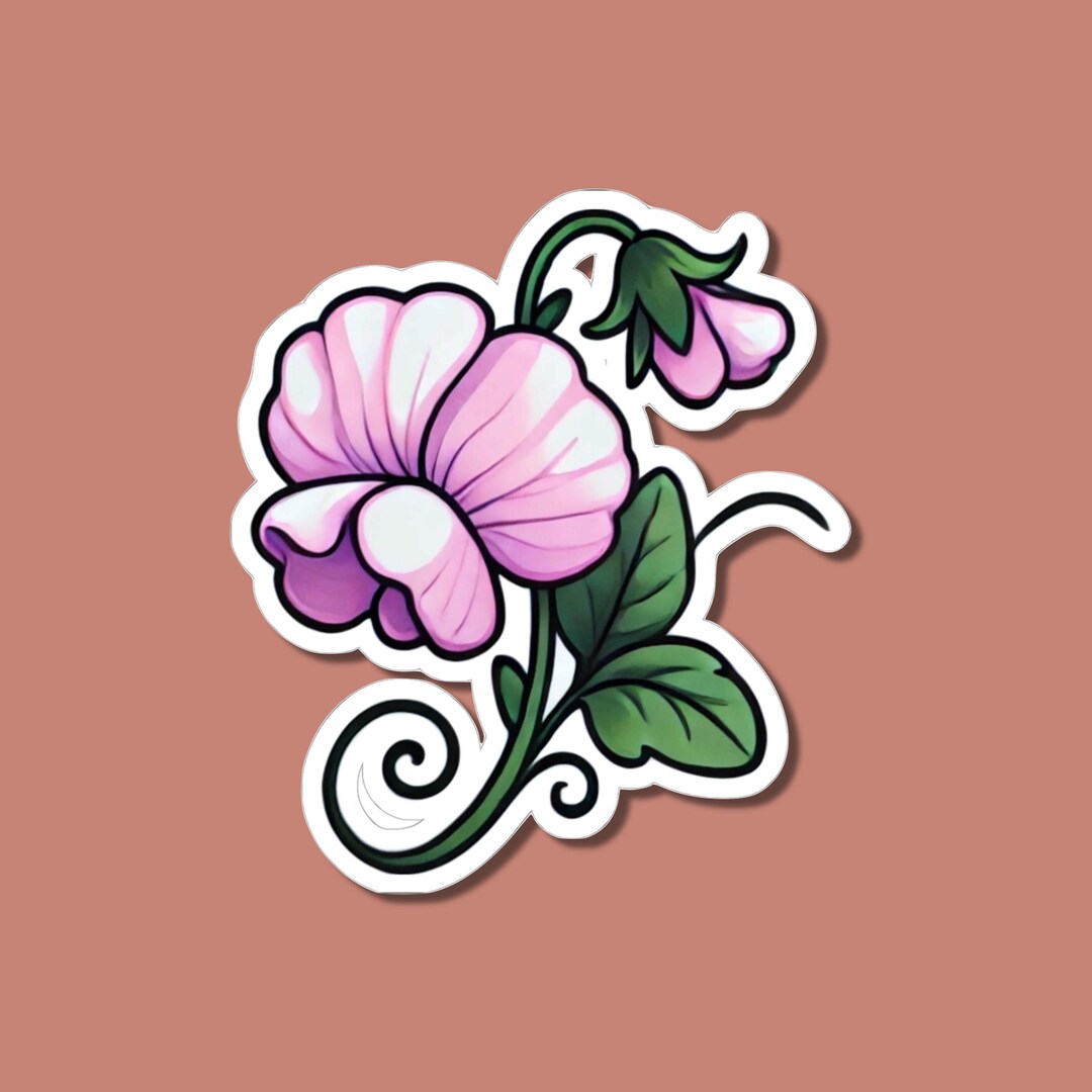 Sweet Pea Sticker, Delicate Flower Decal, Climbing Vine Bloom Vinyl ...
