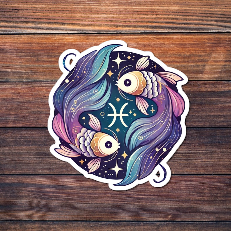 Pisces Sticker, Celestial Astrology Kiss-cut Decal, Zodiac Fish Art ...