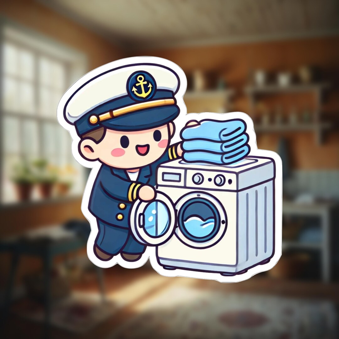 Boat Captain Doing Laundry Sticker - Nautical Chore Decal, Funny ...