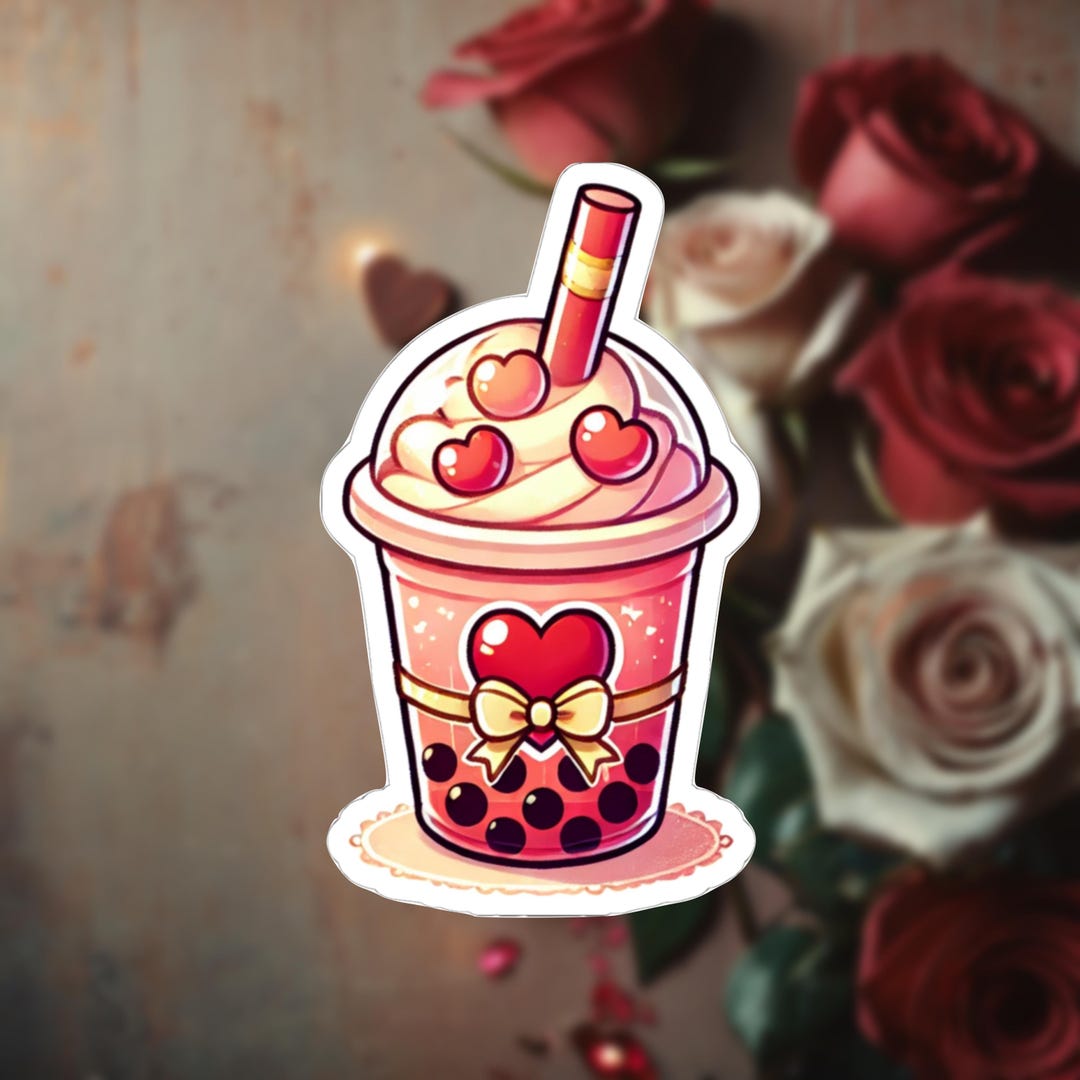Boba Valentine Stickers Cute Bubble Tea Decals for Romantic Gifts ...