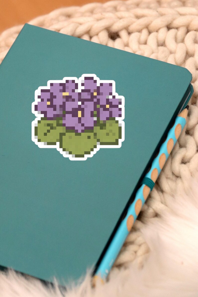Pixel Violet Sticker, February Birth Flower Pixel Art, Retro Purple ...