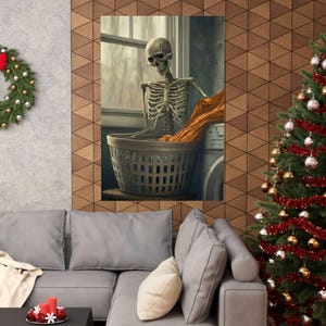 Skeleton Doing Laundry Poster | Funny Vertical Wall Art | Matte Print ...