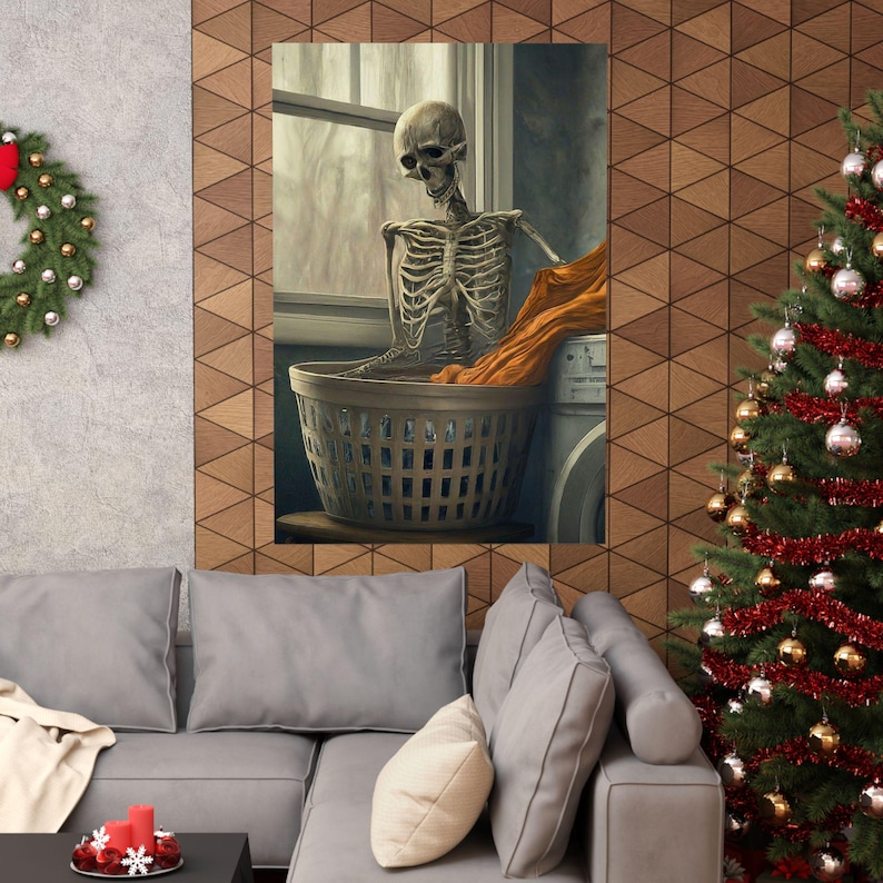 Skeleton Doing Laundry Poster | Funny Vertical Wall Art | Matte Print ...