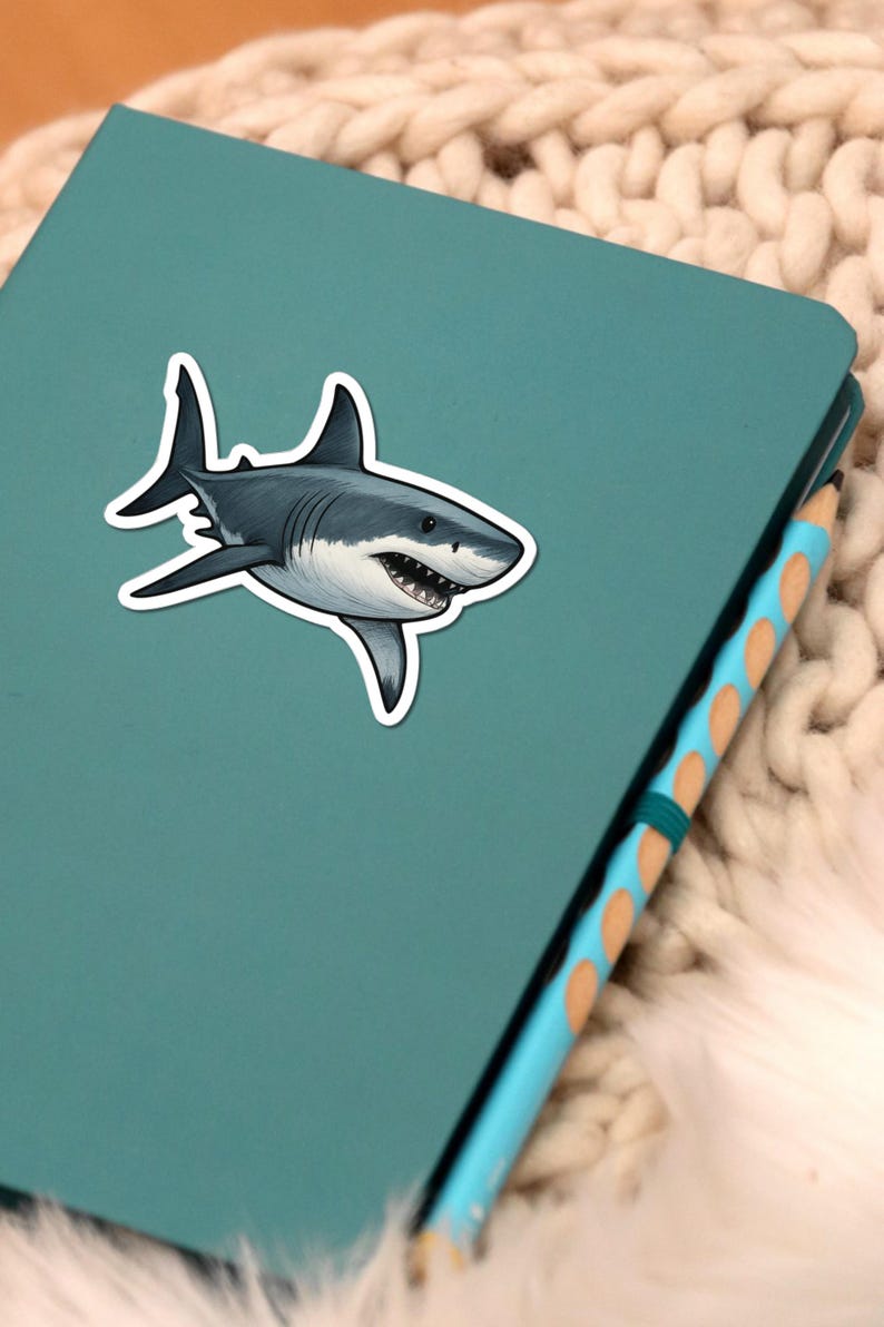 Great White Shark Sticker, Apex Predator Kiss-cut Decal, Ocean Folk Art ...