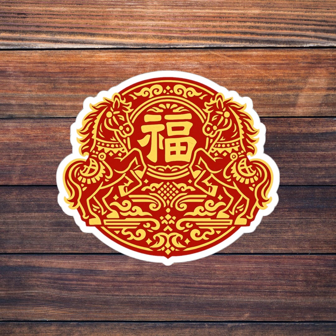 Fu Fire Horse Sticker, Lunar New Year Horse Sticker, Chinese New Year ...