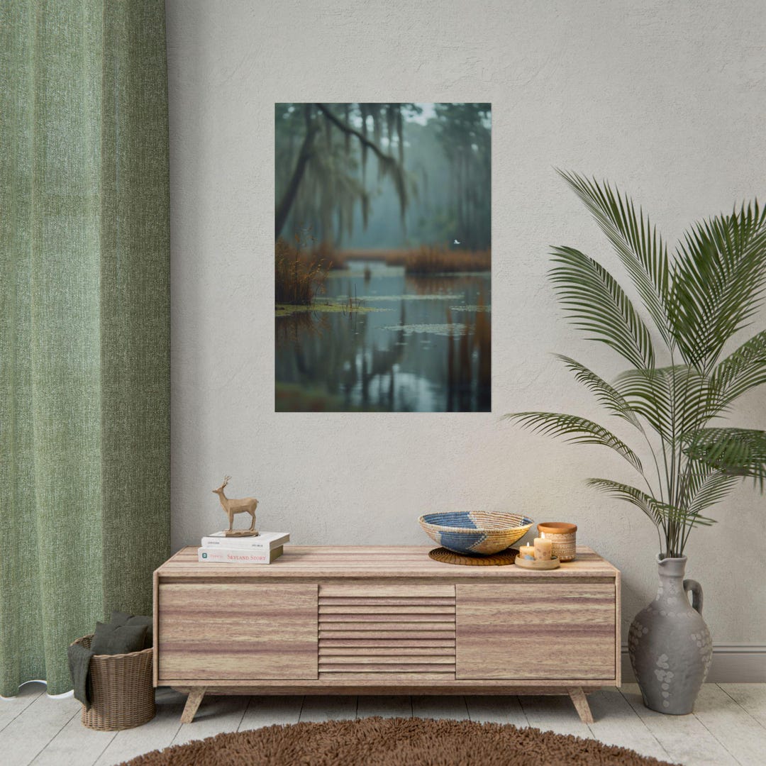 Swamp Poster, Mysterious Wetlands Wall Art, Foggy Forest Print, Dark ...