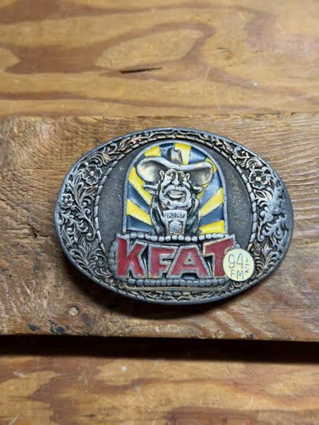 Very RARE 80's KFAT Radio 94.5 FM Gilroy California Metal Belt Buckle ...