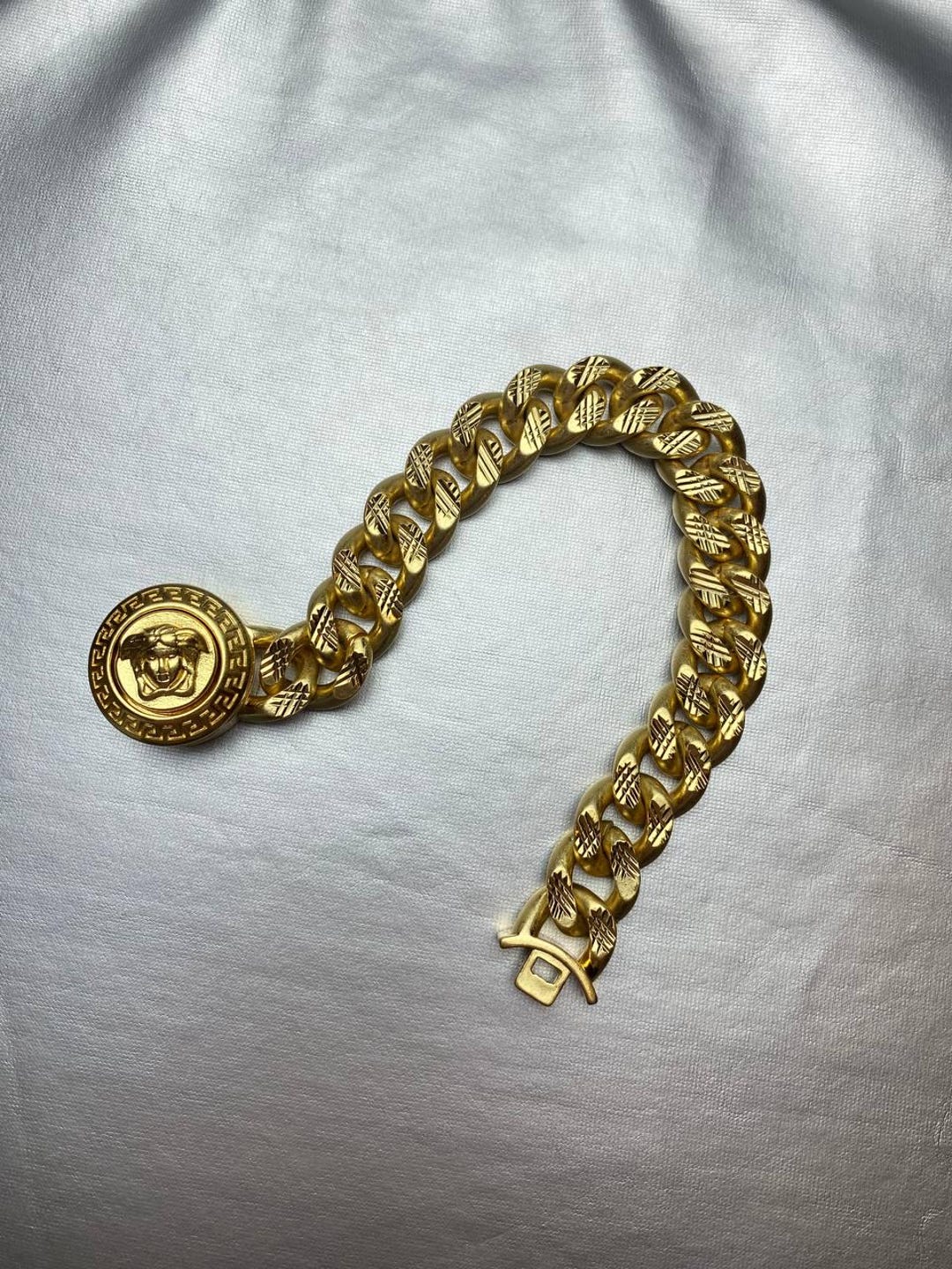 Vintage Versace Gold Chain Bracelet With Medusa Logo Lock Designer ...