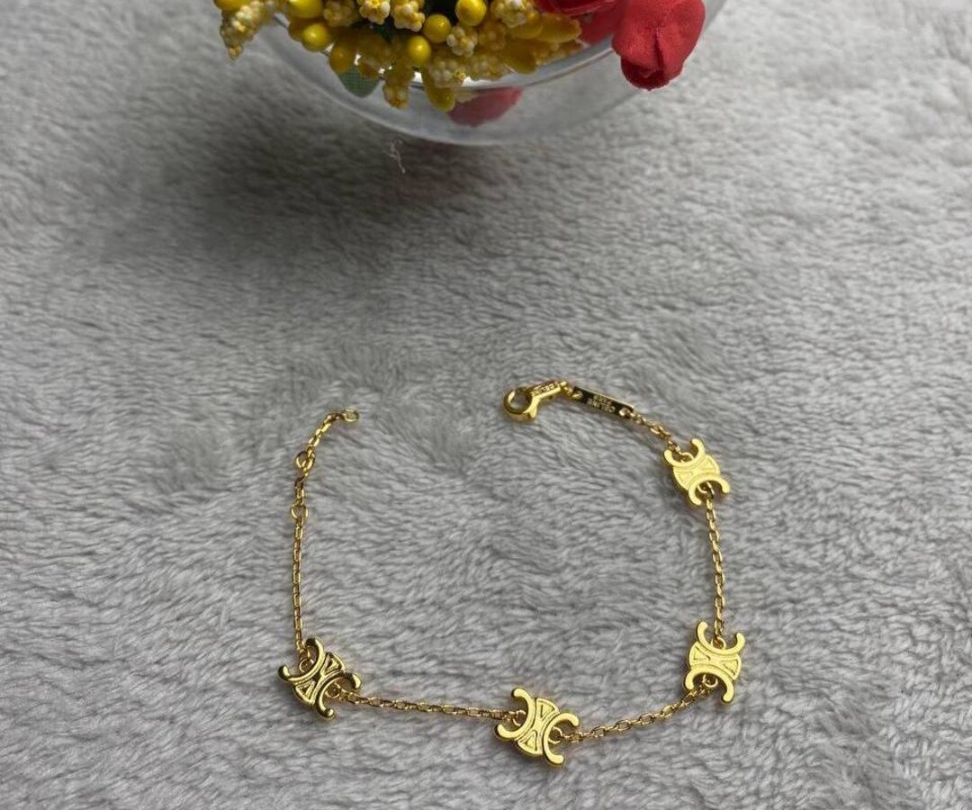 Celine Gold Monogram Curb Chain Designer Bracelet - Etsy