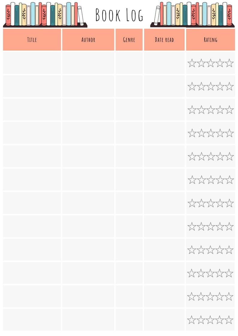 Printable Book Log Reading Tracker PDF, Minimalist Design - Etsy
