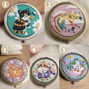 Customized Compact Mirror Cute Cat Hand Embroidered for Mom, Handmade ...