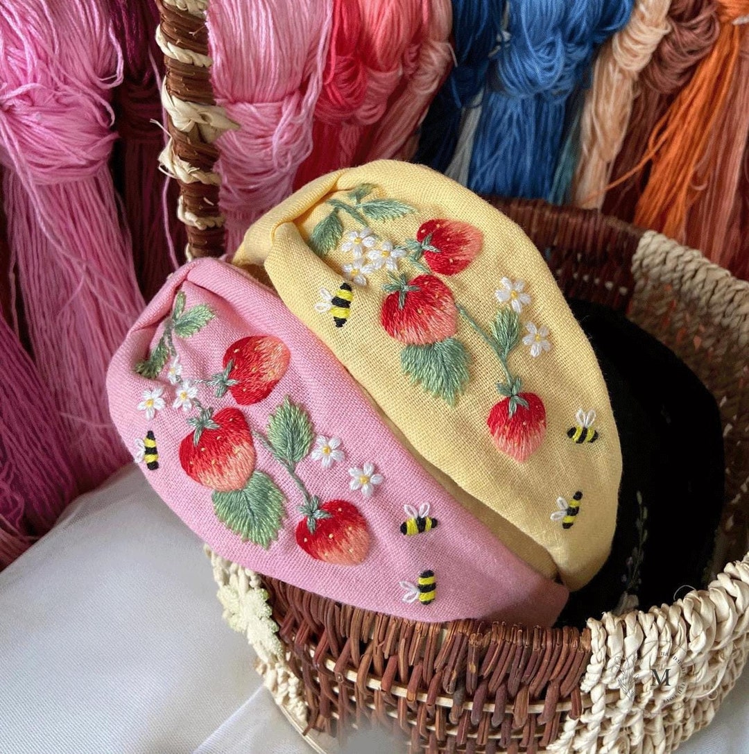 Customized Turban Strawberry Garden With Bees Hand Embroidered ...