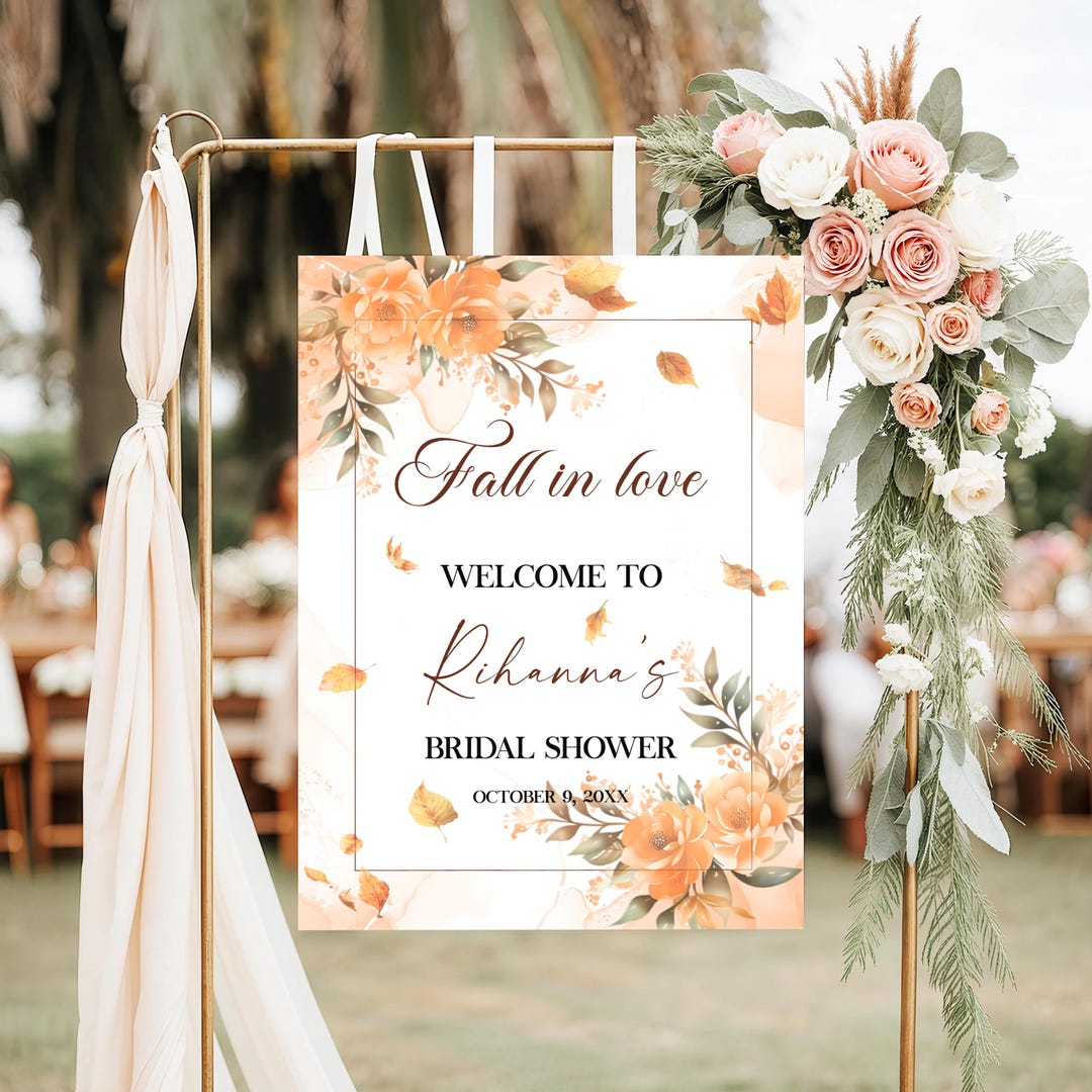Printed Bridal Shower Welcome Sign Fall Theme, Autumn Floral Bridal ...