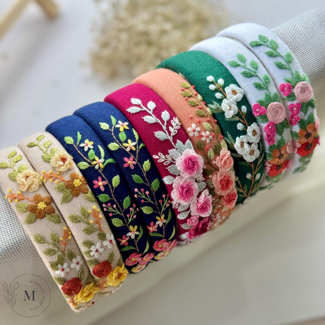 Customized Headband Floral Hand Embroidered, Handmade Flower Hairband ...