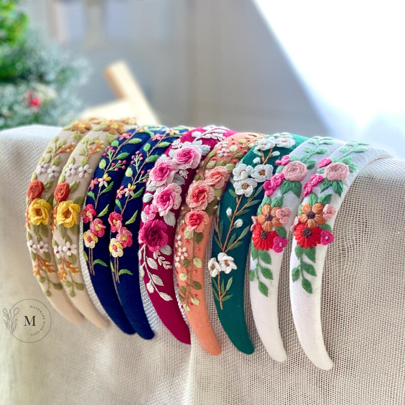 Customized Headband Floral Hand Embroidered, Handmade Flower Hairband ...