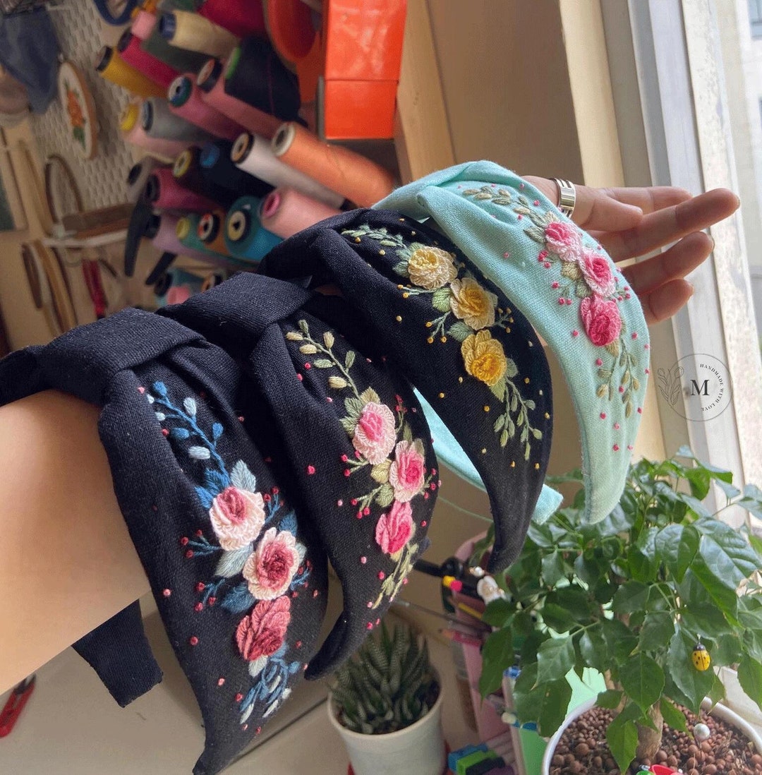 Customized Turban Rose Flower Hand Embroidered, Handmade Floral Wide ...