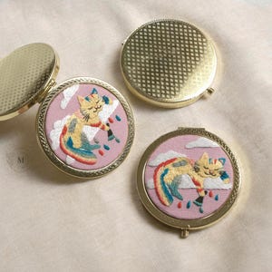 Customized Compact Mirror Cute Cat Hand Embroidered for Mom, Handmade ...