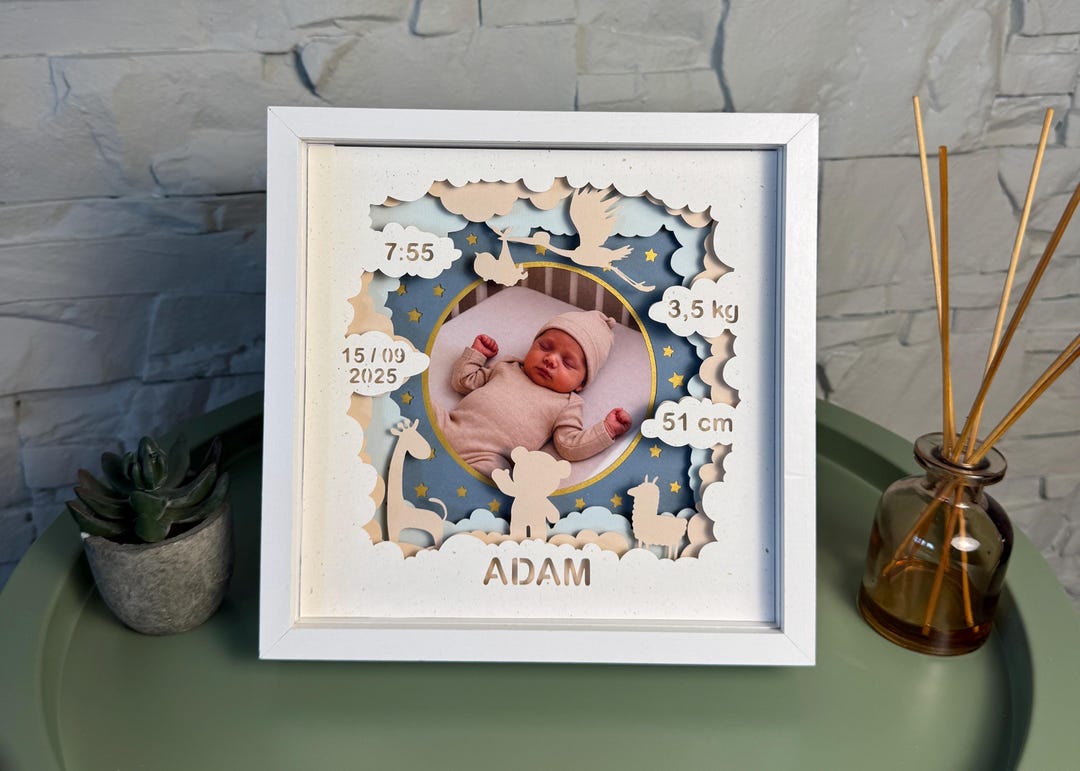 Personalized Baby Shadow Box Frame Template | Newborn Stats Cut File ...