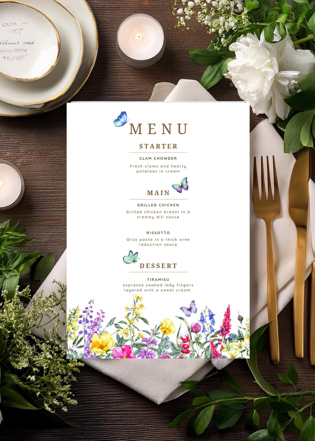 Editable Wildflower Menu Template, Wedding Menu, Garden Party, Floral ...