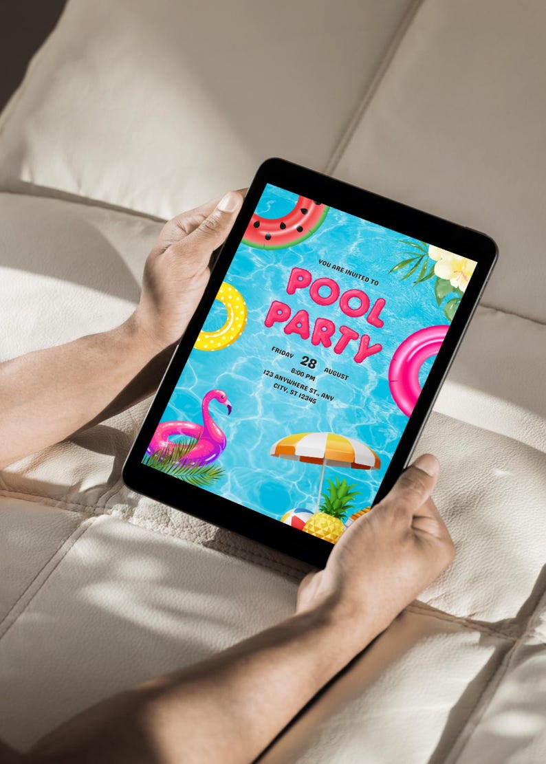 Editable Pool Party Invitation, Blue, Summer Birthday Party, Swimming ...
