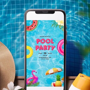 Editable Pool Party Invitation, Blue, Summer Birthday Party, Swimming ...