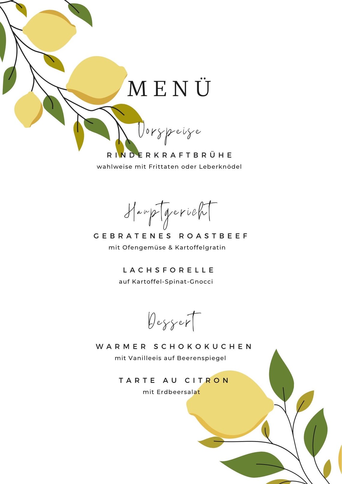 Menu Card E.g. for Parties, Weddings, Birthday Parties Etc. | Template ...