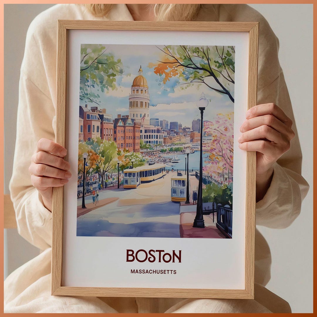 Boston Travel Poster, Massachusetts Skyline Art Print, Minimalist Wall ...