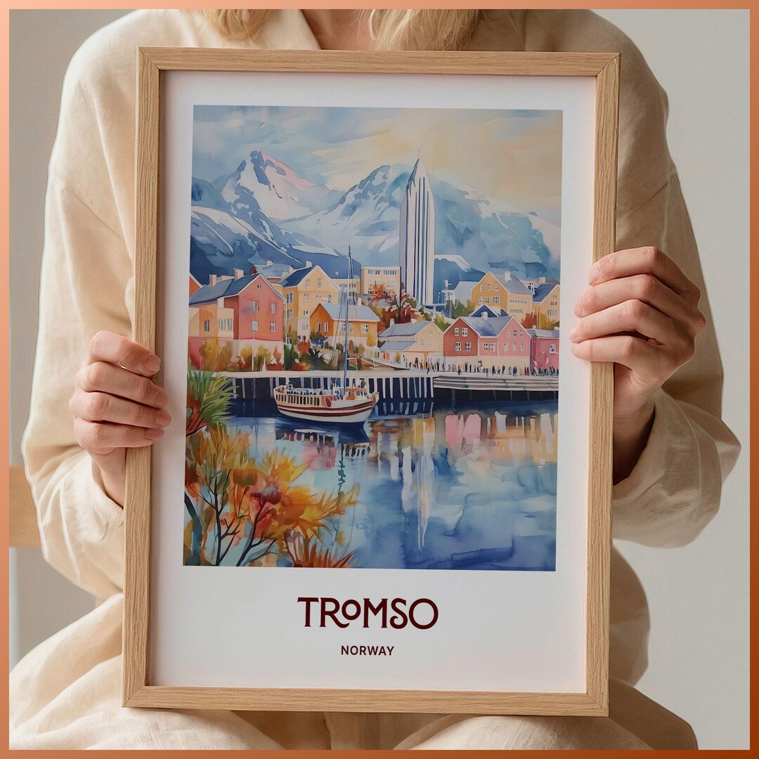 Tromso Norway Poster, Northern Lights Art Print, Vintage Travel Decor ...