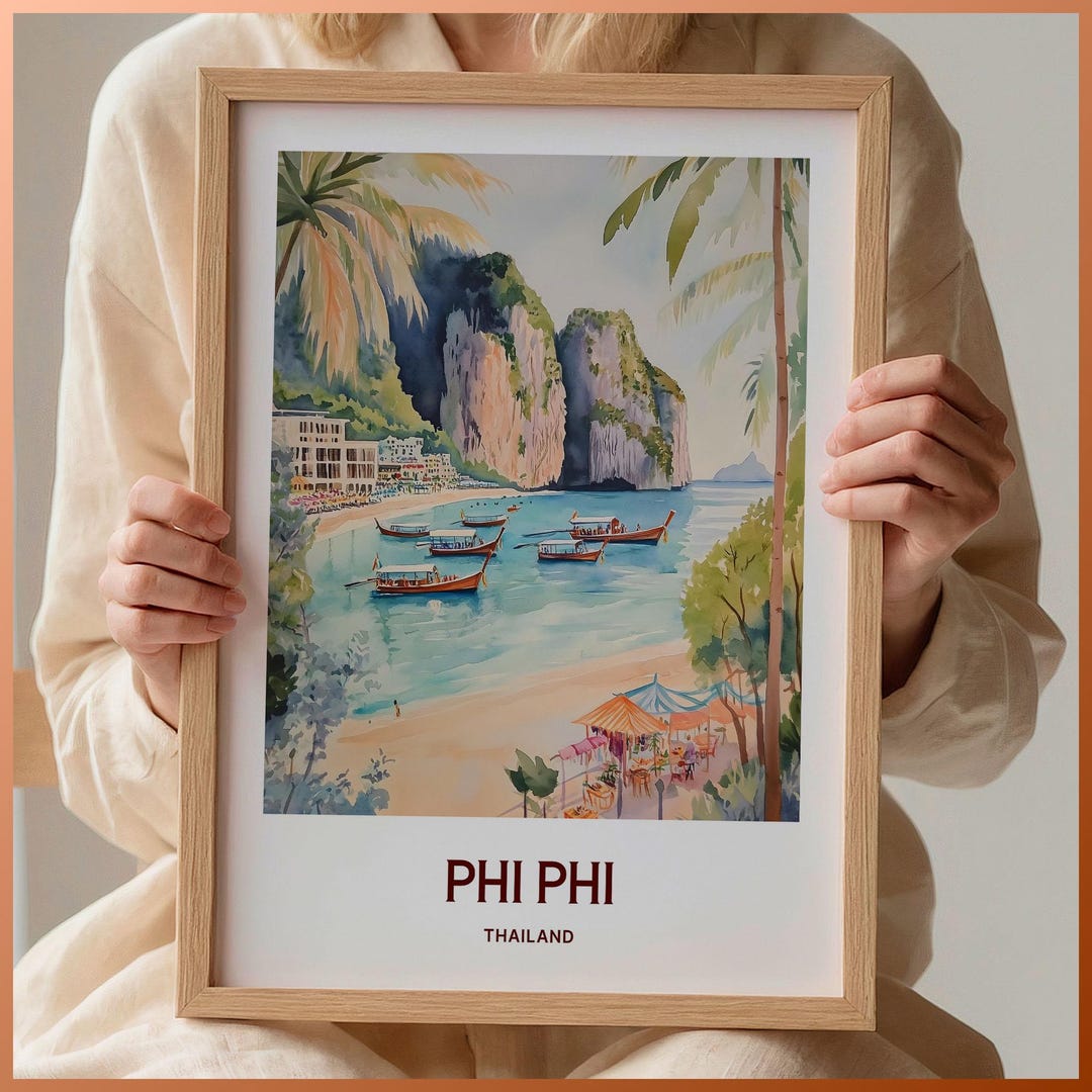 Thailand Travel Poster, Phi Phi Island Art Print, Minimalist Wall Decor ...